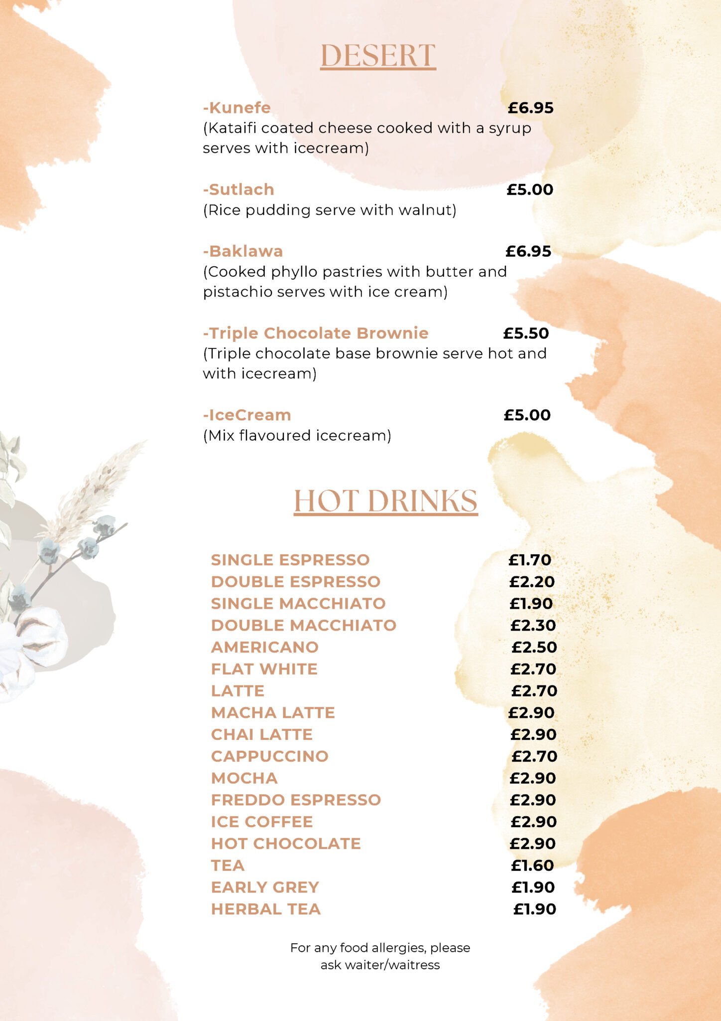 Dessert Menu – Genco's Mediterranean Restaurant